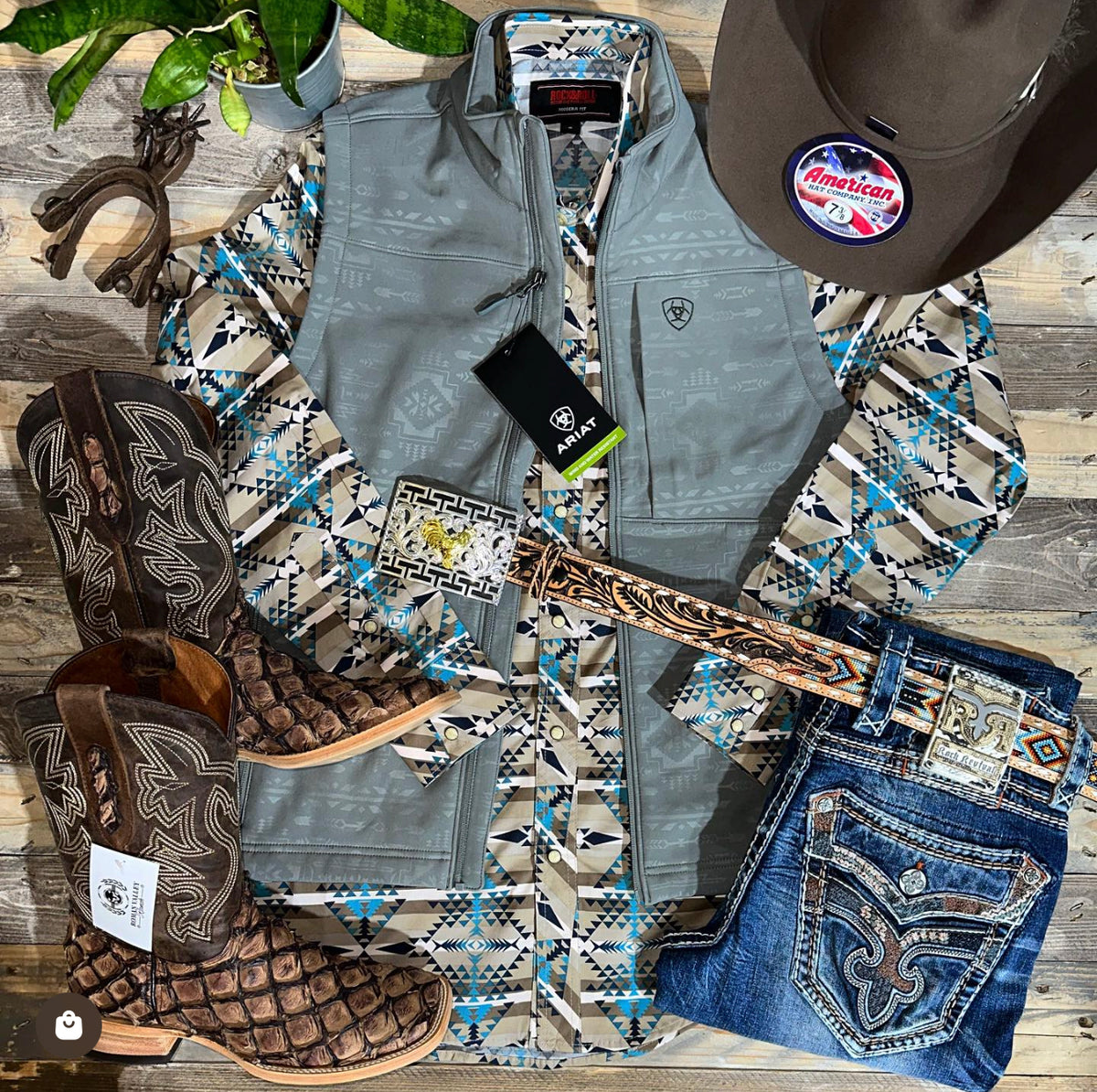 Ariat Men Jetty Gray Aztec Subtle Logo Vest – Roman Valley Ranch