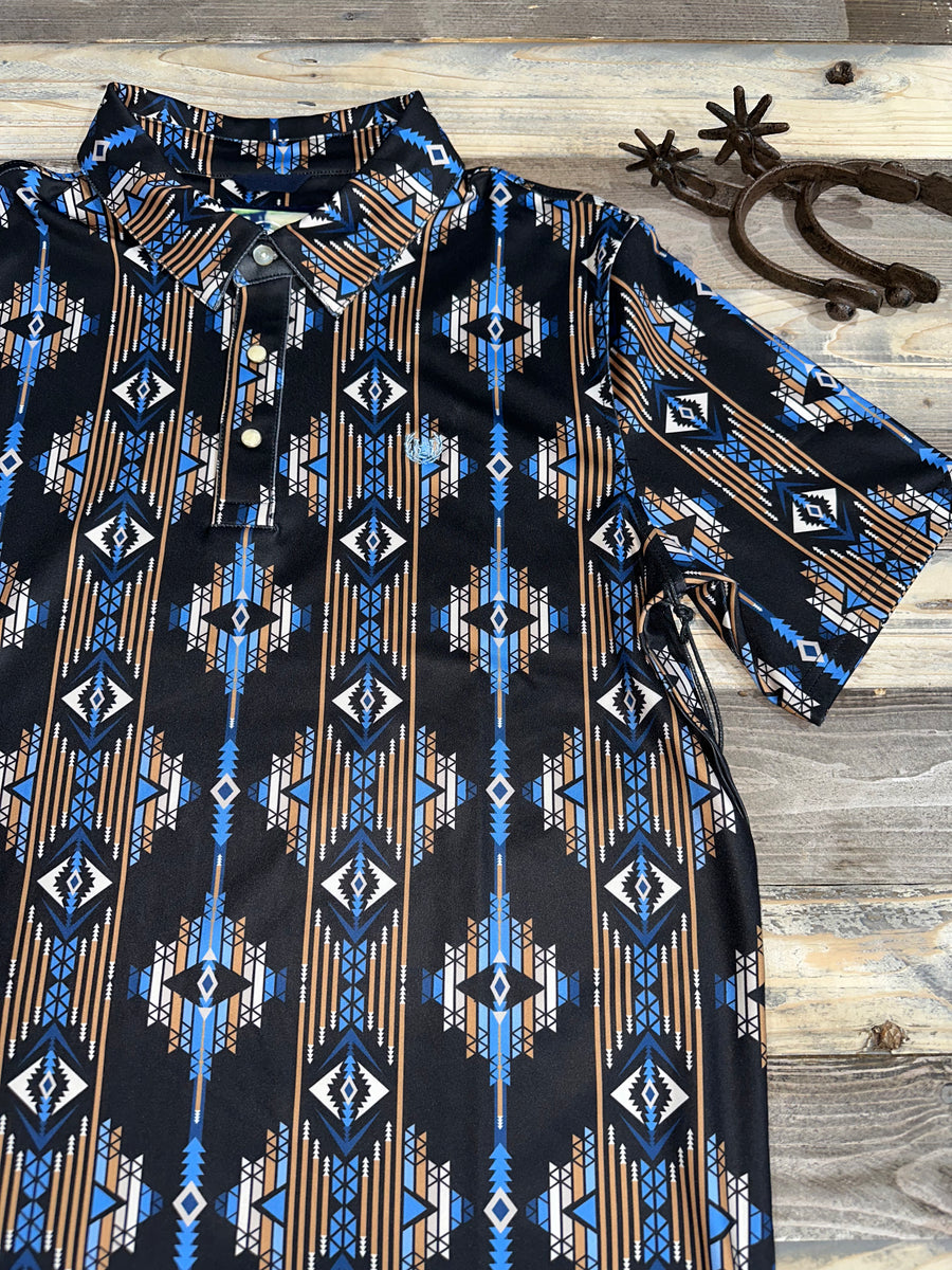 Black/Blue Aztec Polo – Roman Valley Ranch